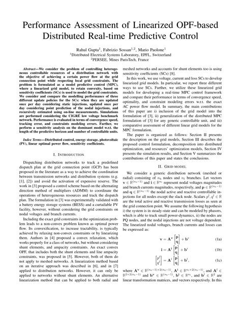 Pdf Performance Assessment Of Linearized Opf Based Distributed Real