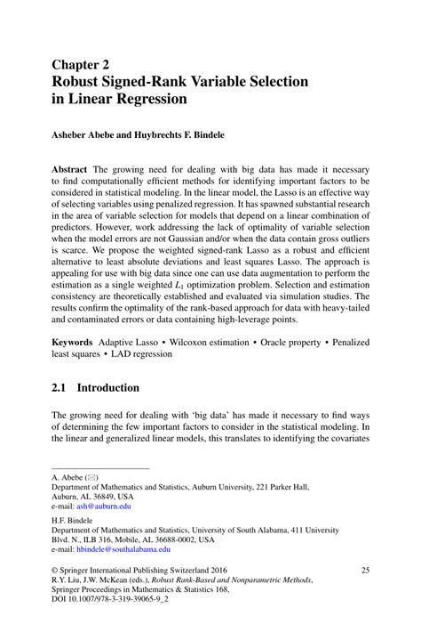 Pdf Robust Signed Rank Variable Selection In Linear Regression