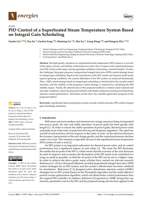 Pdf Pid Control Of A Superheated Steam Temperature System Based On Integral Gain Scheduling