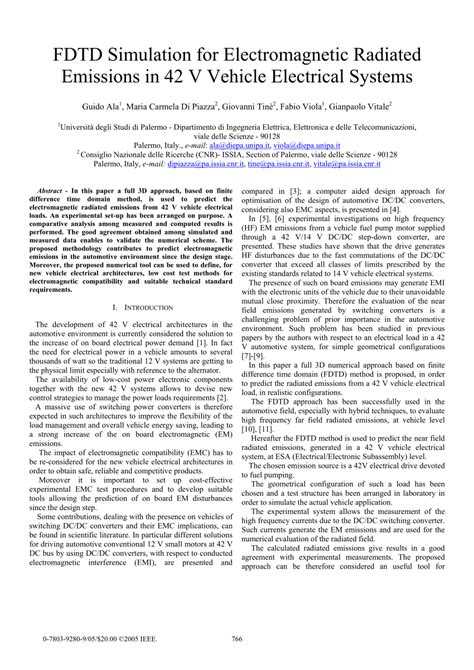 PDF FDTD Simulation For Electromagnetic Radiated Emissions In V Vehicle Electrical Systems