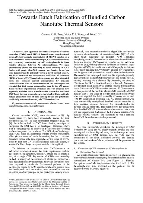Pdf Towards Batch Fabrication Of Bundled Carbon Nanotube Thermal Sensors Wen Jung Li
