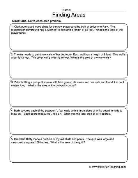 Finding Areas Word Problems Worksheet Have Fun Teaching
