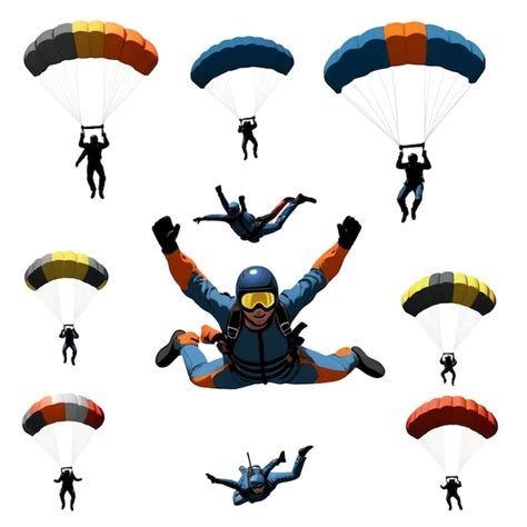 Premium Vector Skydiving Vector Set White Background Isolated A High