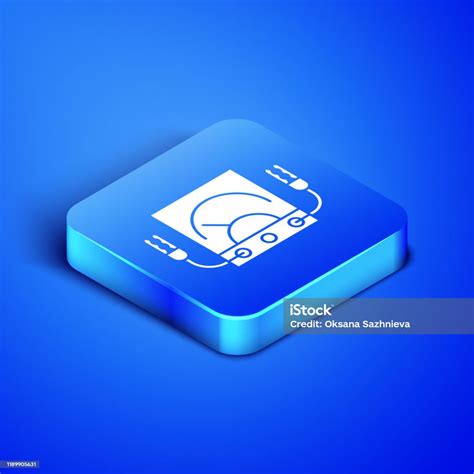 아이소메트릭 암페어 미터 멀티 미터 볼트 미터 아이콘은 파란색 배경에 격리 전류 측정을 위한 계측기 파란색 사각형 버튼입니다 벡터 일러스트레이션 계측기 교정에 대한 스톡