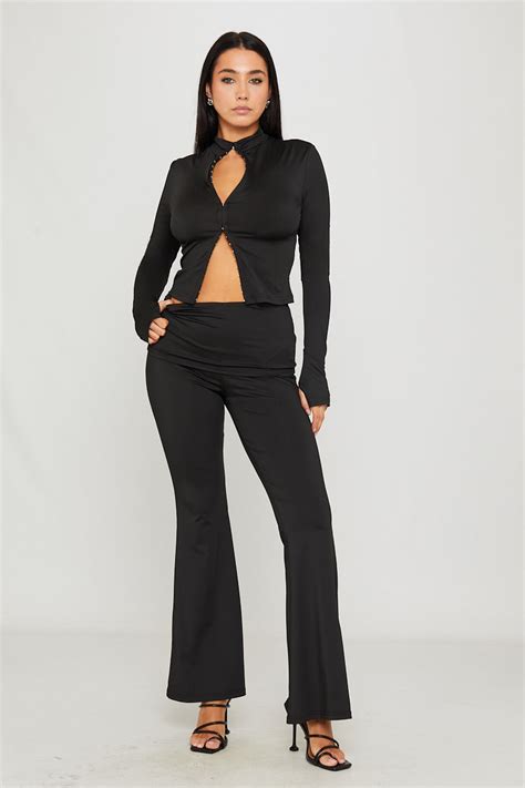 Black High Neck Hook And Eye Top And Leggings Co Ord Nothingbutstyle
