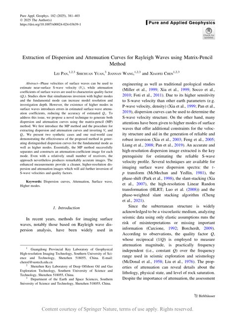 Pdf Extraction Of Dispersion And Attenuation Curves For Rayleigh Waves Using Matrix Pencil Method