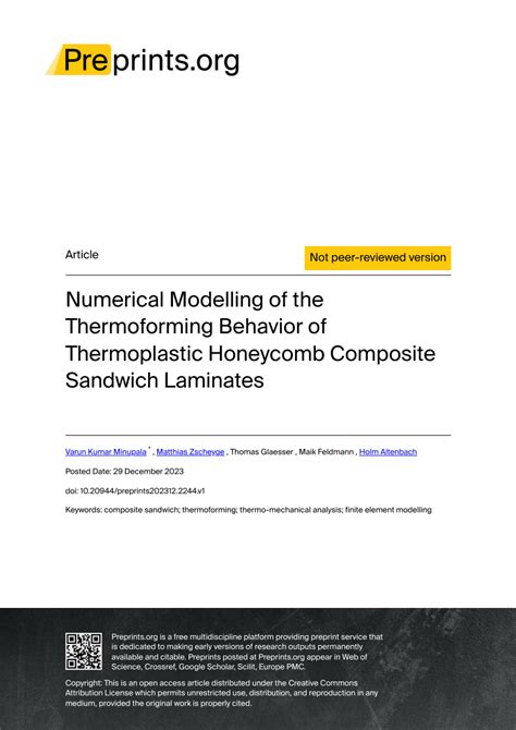 Pdf Numerical Modelling Of The Thermoforming Behavior Of Thermoplastic Honeycomb Composite