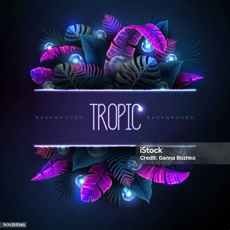 전기 현대 램프와 형광 열대 잎이있는 여름 배경 자연 개념 벡터 일러스트 레이 션 종려나무 잎에 대한 스톡 벡터 아트 및 기타