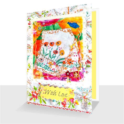 Embroidered With Love Card Pretty Yellows And Oranges