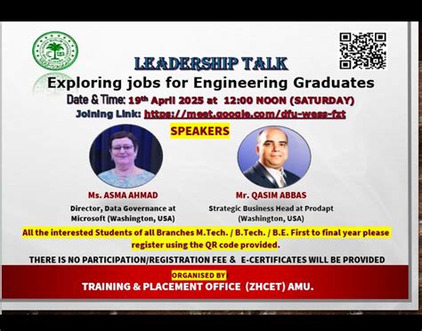 Leadership Talk On 19 April 2025 Training And Placement Office Zhcet Amu