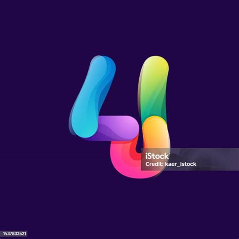 겹쳐진 화려한 선으로 만들어진 4 번 로고 무지개 생생한 그라데이션 현대 아이콘입니다 4에 대한 스톡 벡터 아트 및 기타 이미지