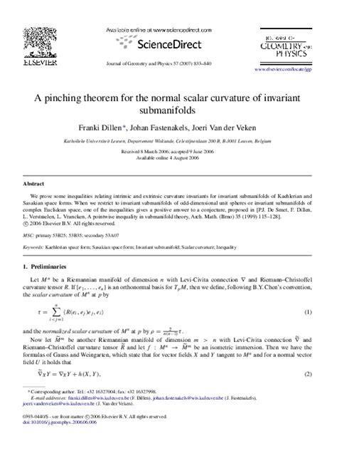 Pdf A Pinching Theorem For The Normal Scalar Curvature Of Invariant
