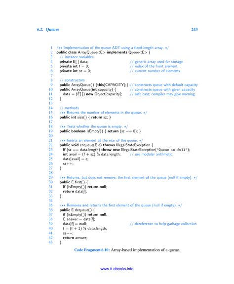 Data Structures And Algorithms In Java Queues Implementation Of The Queue ADT