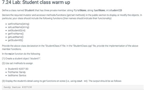 Solved 724 Lab Student Class Warm Up Define A Class Named