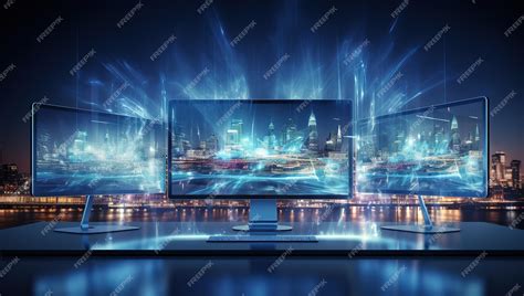 Premium Ai Image Shot Of Multiple Personal Computer Monitors Showing Coding Language Program