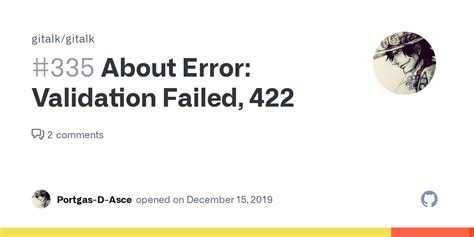 about error validation failed 422 · issue 335 · gitalk gitalk · github