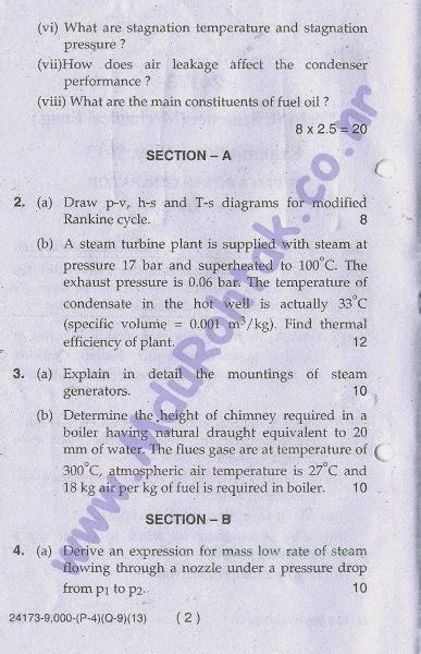 Steam And Power Generation May 2013 B Tech 4th Semester Question Paper