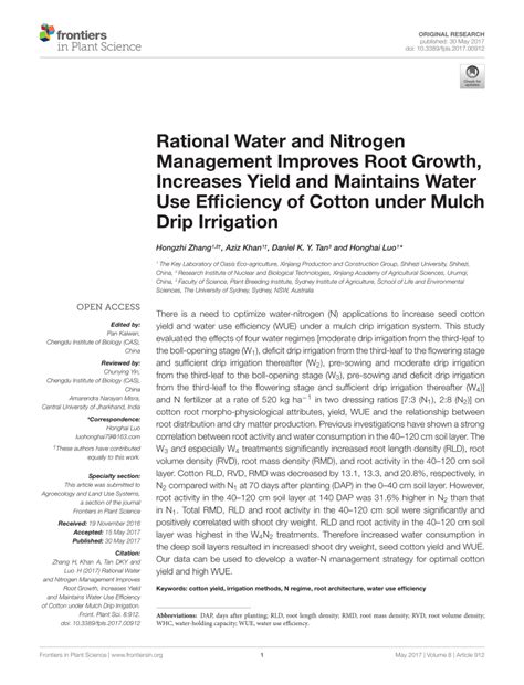 Pdf Rational Water And Nitrogen Management Improves Root Growth
