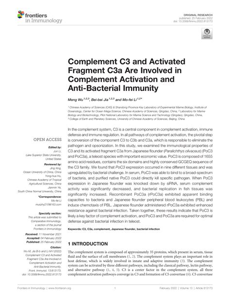 Pdf Complement C3 And Activated Fragment C3a Are Involved In