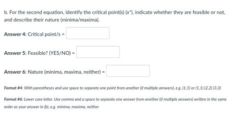 Solved B For The Second Equation Identify The Critical Chegg Com