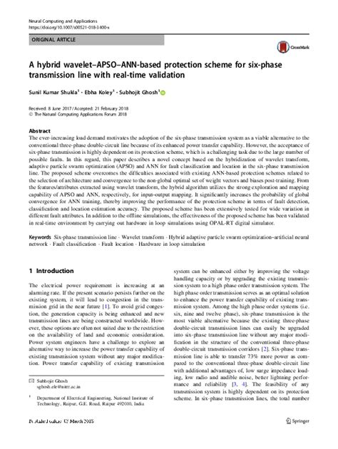 Pdf A Hybrid Waveletapsoann Based Protection Scheme For Six Phase