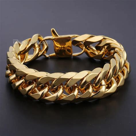 Davieslee 18mm Wide Heavy Gold Color Double Cuban Curb Link Rombo 316l