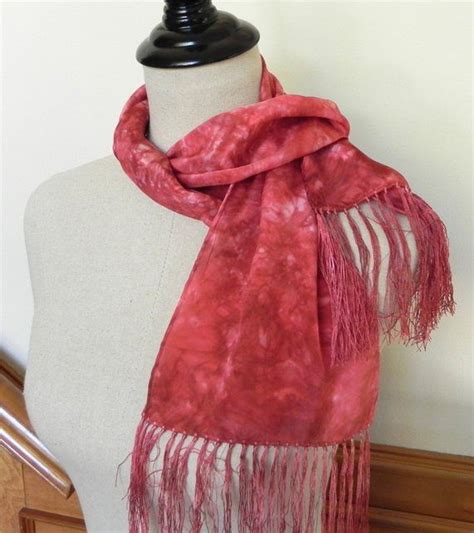 Silk Scarf With Fringe Hand Dyed Chili Red Orange Ready To Ship 75 X