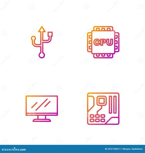 set line motherboard digital chip computer monitor screen usb and processor with cpu gradient