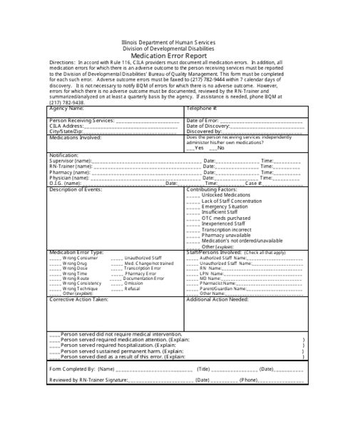 Printable Medication Error Form Printable Forms Free Online