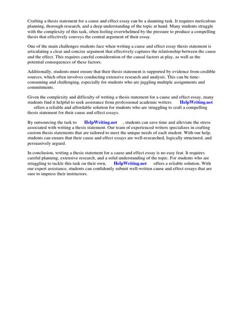 Examples Of Cause And Effect Essay Thesis Statement Pdf Essays