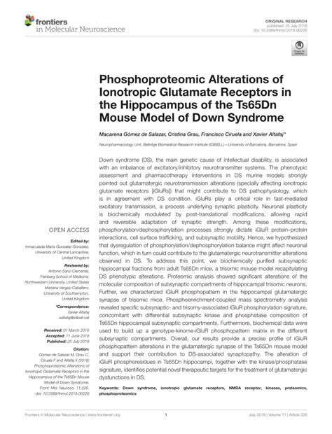 Pdf Phosphoproteomic Alterations Of Ionotropic Glutamate Receptors In