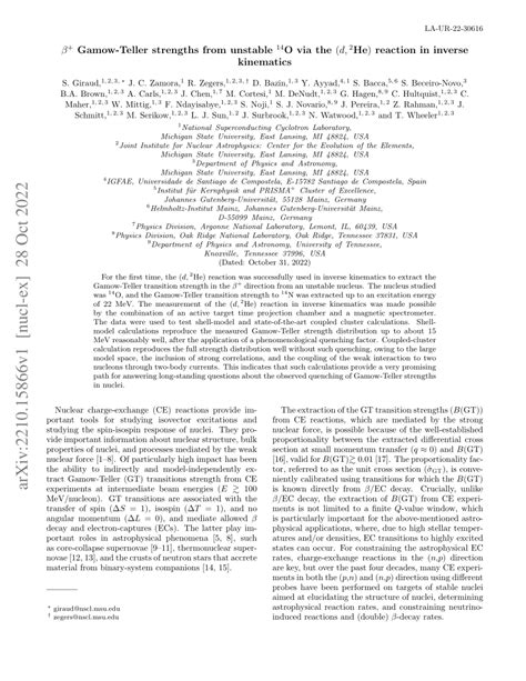 PDF Beta Gamow Teller Strengths From Unstable 14 O Via The