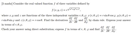 Solved Consider The Real Valued Function F Of Three
