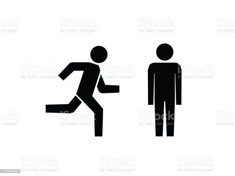 남자 스탠드 산책 및 실행 아이콘 세트 사람 기호입니다 벡터 일러스트레이션 거리에 대한 스톡 벡터 아트 및 기타 이미지 거리