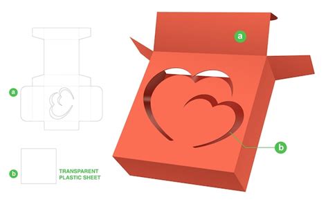 스텐실 하트 박스 다이 컷 템플릿 및 3d 모형 프리미엄 벡터