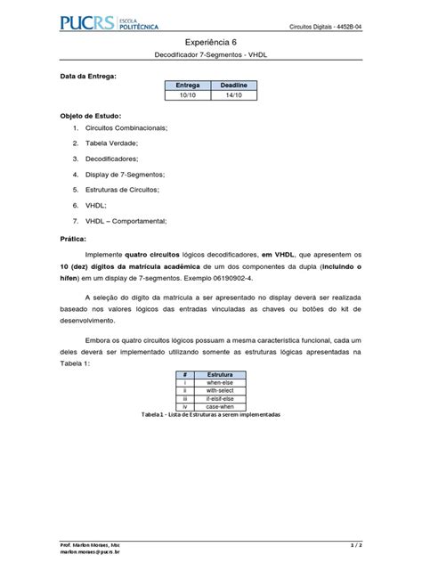 12 Experiência 6 Decodificador Display De 7 Segmentos Vhdl Pdf Vhdl Eletrônicos