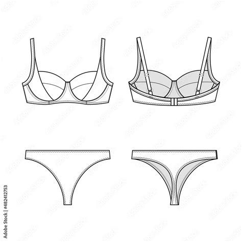 Fashion Technical Drawing Of Lingerie Set Bra And Thong Sketch Stock Vector Adobe Stock