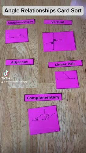 Angle Pairs Card Sort Complementary Supplementary Linear Pair Adjacent Vertical