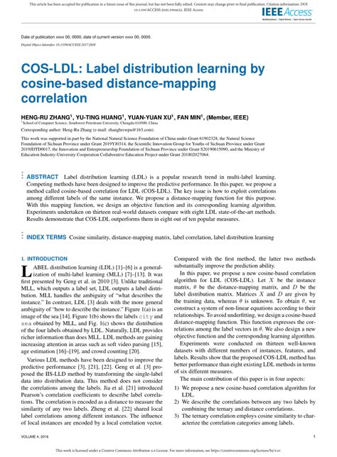 Pdf Cos Ldl Label Distribution Learning By Cosine Based Distance
