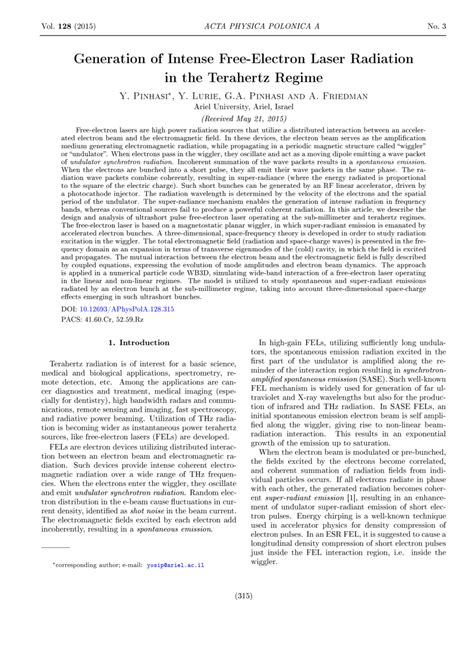 Pdf Generation Of Intense Free Electron Laser Radiation In The Terahertz Regime