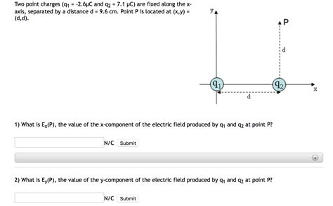 Solved Two Point Charges Q1 2 6pc And Q2 7 1 Pc Are