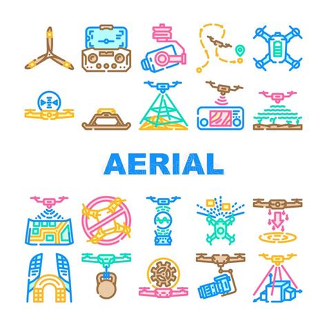 Unmanned Aerial Vehicle Drone Uav Icons Set Vector Stock Vector