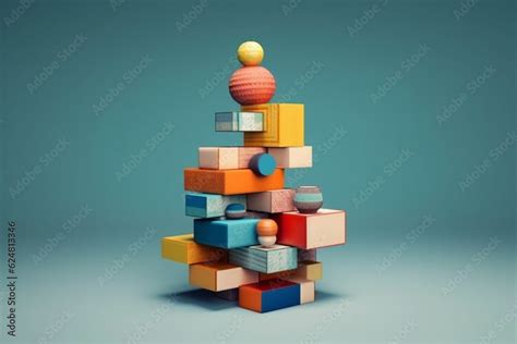 An Abstract Sculpture Composed Of Stacked And Layered Geometric Shapes Creating A Sense Of