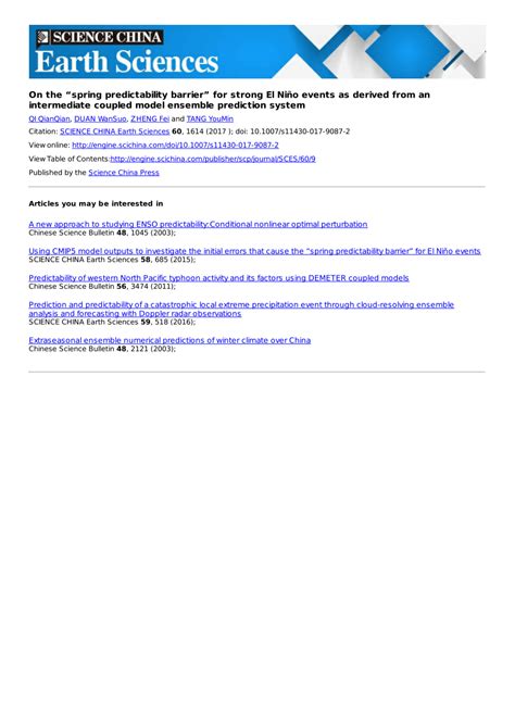 Pdf On The Spring Predictability Barrier” For Strong El Niño Events As Derived From An