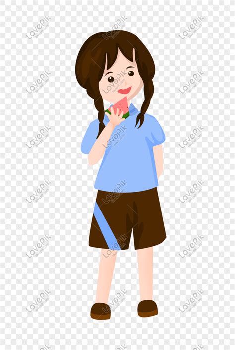 수박 먹는 어린 소녀 Png 일러스트 무료 다운로드 Lovepik