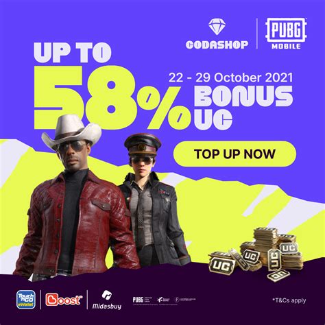 Get Up To 58 Bonus Pubg Mobile Uc With Codashop October 2021