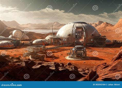 Alien Planet Science Fiction Scientists Station On Red Planet Colony