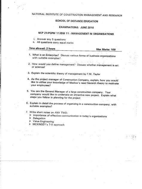Nicmar Exam Ques Paper June 2010 Pdf