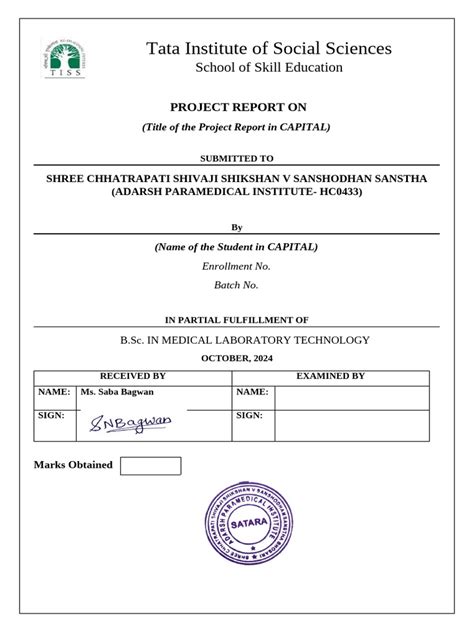 Project Report Submission Front Page Format Mlt 433 Pdf
