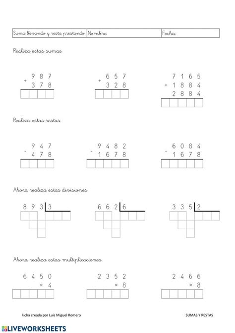 Cálculo De Las Cuatro Operaciones 1 Ficha Interactiva Workbook School Subjects Texts